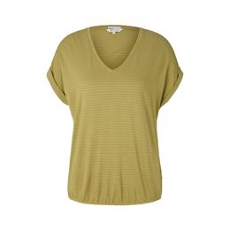 Tom Tailor Damen Strukturiertes T-Shirt, grün, Logo Print, Gr. S