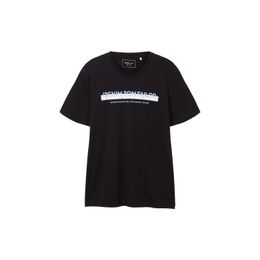 Tom Tailor Denim Herren T-Shirt mit Logo Print, schwarz, Logo Print, Gr. M