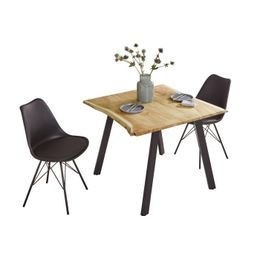 SAM® SAM® Essgruppe Gadwal, Tisch Baumkante 80 x 80 cm naturfarben schwarz & 2 Stühle Luis