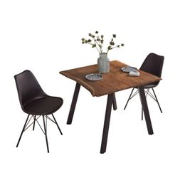 SAM® SAM® Essgruppe Gadwal, Tisch Baumkante 80 x 80 cm nussbaumfarben schwarz & 2 Stühle Luis