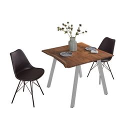 SAM® SAM® Essgruppe Gadwal, Tisch Baumkante 90 x 90 cm nussbaumfarben silber & 2 Stühle Luis