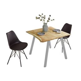 SAM® SAM® Essgruppe Gadwal, Tisch Baumkante 80 x 80 cm naturfarben silber & 2 Stühle Luis