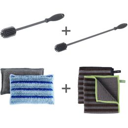 Wenko Universal, Spül-Set Reinigungstücher (Mikrofaser, Set, 6-tlg., mit Spülbürsten aus Silikon), blau|grau|schwarz