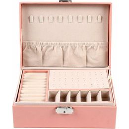 2-Layer Schmuck Box Leder Schmuck Aufbewahrungsbox für Frauen Mädchen (Pink)