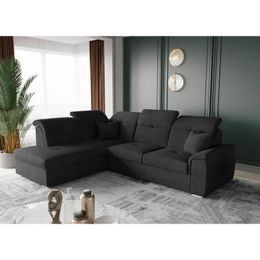 Ecksofa Schlafsofa Sofa freja Stoff Brooklyn Schwarz Ottomane Links