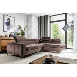 Ecksofa Schlafsofa Sofa agnesa Stoff Salvador Braun Ottomane Rechts