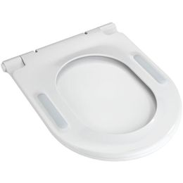 Premium WC-Sitz Nuoro, aus antibakteriellem Duroplast, mit Absenkautomatik, Weiß, Duroplast weiß , Edelstahl rostfrei silber matt - weiß - Wenko