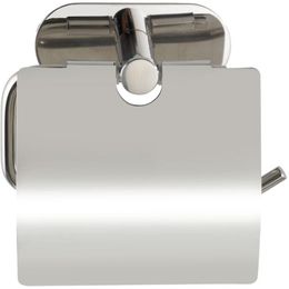Wenko Turbo-Loc® Edelstahl Toilettenpapierhalter mit Deckel Orea Shine, WC-Rollenhalter, Befestigen ohne bohren, Silber glänzend, Edelstahl rostfrei