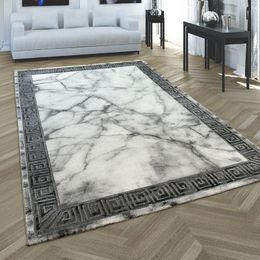 Paco Home - Teppich Wohnzimmer Kurzflor Marmor Optik Modern Bordüre Grau Silber Anthrazit 80x150 cm