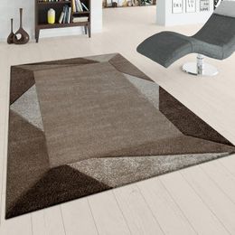 Paco Home - Teppich Wohnzimmer Kurzflor Braun Beige Weich 3-D Effekt Dreieck Design Bordüre 80x150 cm