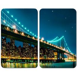 Wenko Herdabdeckplatte Universal Brooklyn Bridge 2er Set, für alle Herdarten, Mehrfarbig, Gehärtetes Glas mehrfarbig, Kunststoff (tpe) hellgrau, Kunststoff