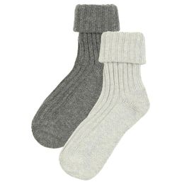 Ewers - Socken UNI CHIC mit Wolle 2er-Pack in grau, Gr.31-34