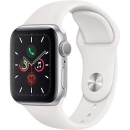 Apple Watch (Series 5) 2019 GPS + Cellular 40 mm - Aluminium Silber - Modernes Lederarmband Weiß