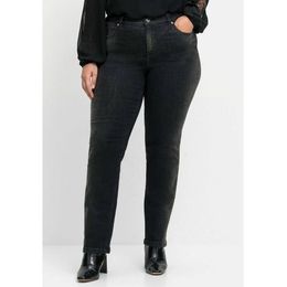 sheego Gerade Jeans Große Größen mit individueller Waschung, extralang, schwarz