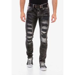 Cipo & Baxx Cipo & Baxx Straight-Jeans im modischem Destroyed-Look mit Gürtel, schwarz
