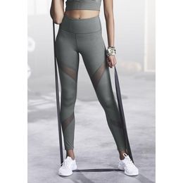 active by Lascana LASCANA ACTIVE Funktionsleggings '-Sport Leggings' beige Gr. L (44/46) für Damen. Mit Logodruck, Mesheinsatz. Figurbetont