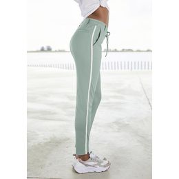 Lascana Jogger Pants gr&uuml;n Gr. 44 f&uuml;r Damen. Mit Kontraststreifen, Bindeband. Basic. Nachhaltig.
