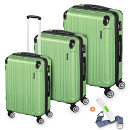 Veska Hartschalenkoffer Kofferset "Madrid" 3 teilig mit TSA Zahlenschloss 4 Rollen ABS-Hartschale, Reisekoffer Trolley Rollkoffer Koffer - oliv-gr&uuml;n