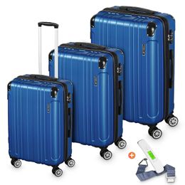 Veska Hartschalenkoffer Kofferset "Madrid" 3 teilig mit TSA Zahlenschloss 4 Rollen ABS-Hartschale, Reisekoffer Trolley Rollkoffer Koffer - k&ouml;nigsblau
