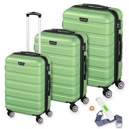 Veska Hartschalenkoffer Kofferset "Nizza" 3 teilig mit TSA Zahlenschloss 4 Rollen ABS-Hartschale, Reisekoffer Trolley Rollkoffer Koffer - oliv-gr&uuml;n