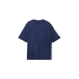 Tom Tailor Denim Herren Oversized T-Shirt mit Textprint, blau, Textprint, Gr. XL
