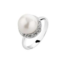 NENALINA Ring Muschelkern-Perle Kristalle 925 Silber (Farbe: Silber, Größe: 58 mm)