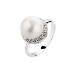 NENALINA Ring Muschelkern-Perle Kristalle 925 Silber (Farbe: Silber, Größe: 54 mm)