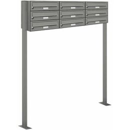 AL Briefkastensysteme 9er Premium Standbriefkasten Anth.RAL 9007 freistehend Postkasten Stünder 3x3 l - Aluminium ral 9007