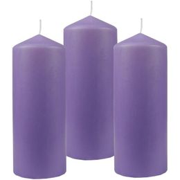 Hs Candle - Stumpenkerzen Wachskerzen Ø8cm x 20cm ( 3er Pack ) Violett - Lange Brenndauer, Hergestellt in eu, Kerzen Blockkerzen - Wachs Stumpen