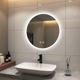 Led Badspiegel Rund Badezimmerspiegel Wandspiegel mit Touch-Schalter,3 Lichtfarbe 3000/4000/6500K 60 cm - S'afielina