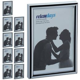 Relaxdays 10 x Bilderrahmen 10 x 15 cm, modernes Design, zum Hinstellen oder Aufhängen, dekorativer Fototischaufsteller, silber