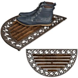 Relaxdays 2 x Fußabtreter Gusseisen mit Bürsten, rund, Fußabstreifer im Jugendstil, robustes Metall, hbt: 4 x 72 x 39 cm, bronze