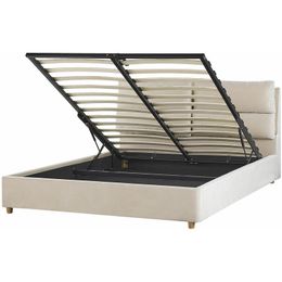 Beliani Polsterbett aus Samtstoff Beige 160 x 200 cm mit Bettkasten hochklappbar Doppelbett Elegantes Modernes Design - Beige