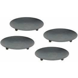 Spetebo Metall Kerzenteller schwarz 12 cm - 4er Set / groß - Kerzenhalter für Stumpenkerzen und Kugelkerzen