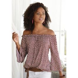 Lascana Carmenbluse mehrfarbig Gr. 34 für Damen. Mit Carmenausschnitt. Figurumspielend