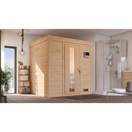 Karibu Sauna "Collin" naturbelassen mit Ofen 3,6 kW ext. Strg., BxTxH: 196 x 170 x 208 cm, 38 mm, aus hochwertiger nordischer Fichte, beige