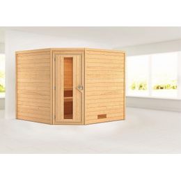 Karibu Sauna "Leona" mit Energiespartür naturbelassen, BxTxH: 231 x 231 x 198 cm, 38 mm, aus hochwertiger nordischer Fichte, beige