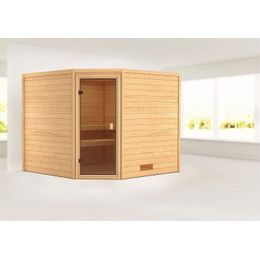 Karibu Sauna "Leona" mit bronzierter Tür naturbelassen, BxTxH: 231 x 231 x 198 cm, 38 mm, aus hochwertiger nordischer Fichte, beige