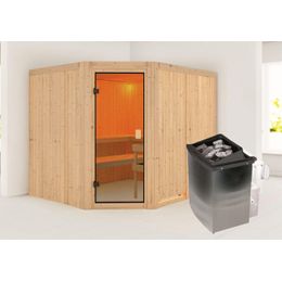 Karibu Sauna "Homa " mit bronzierter Tür naturbelassen mit Ofen 9 kW integr. Strg., BxTxH: 231 x 196 x 198 cm, 68 mm, mit integrierter Mineralwolldämmung, beige