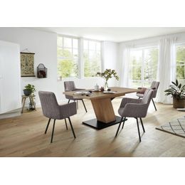 Hela Essgruppe GESA, (5-tlg., 1 Tisch / 4 Stühle), Tischplatte ausziehbar, Stuhl 360 Grad drehbar, braun|grau