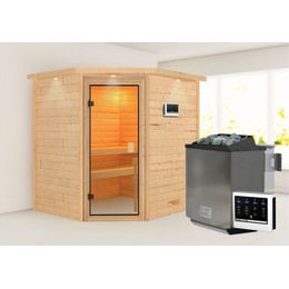 Karibu Sauna Mia (Fronteinstieg), BxTxH: 2240 x 1840 x 2020 cm, 38 mm, inklusive Ofenschutzgitter und Tür, beige