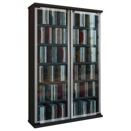 Vcm Holz CD DVD Standregal Galerie mit Glastür (Farbe: Schwarz)