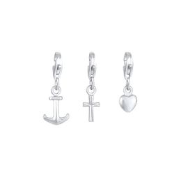 NENALINA Charm Kreuz Herz Anker Liebe Glaube Set 925 Silber (Farbe: Silber)