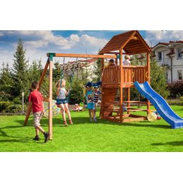 Fungoo Spielturm JOY Move+ Step On Free Time, mit Schaukel & Rutsche, blau