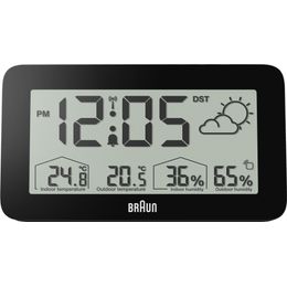 Braun Digitale Wetterstation, mit Außeneinheit, Hygrometer, Thermometer, schwarz