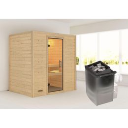 Karibu Sauna ""Sonja" mit Klarglastür Ofen 9 kW integr. Strg" Saunen beige (naturbelassen) Saunen