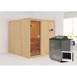 Karibu Sauna ""Ouno" mit bronzierter Tür naturbelassen, Ofen 9 kW Bio ext. Strg." Saunen beige (naturbelassen) Saunen