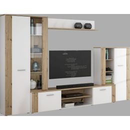 Wohnwand FORTE Kastenmöbel-Sets Gr. B/H/T: 310 cm x 197,6 cm x 41,6 cm, weiß (weiß, artisan eiche) Holzstruktur Wohnwände