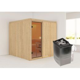 Karibu Sauna ""Ouno" mit bronzierter Tür naturbelassen Ofen 9 kW integr. Strg." Saunen beige (naturbelassen) Saunen