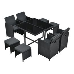 Juskys Polyrattan Sitzgruppe Baracoa L 9-teilig &ndash; Gartenm&ouml;bel wetterfest, stapelbar f&uuml;r Garten